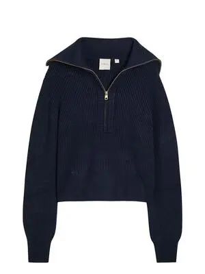Varley Ribbed Half-zip Knit Sweatshirt - Navy