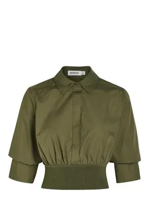 Simkhai Stiles Cropped Cotton Poplin Shirt - Khaki
