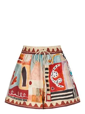 ALEMAIS Michelle Printed Linen Shorts - Multicoloured