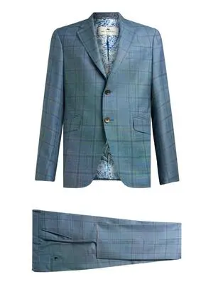 Etro Checked Single-breasted Wool Suit - Blue