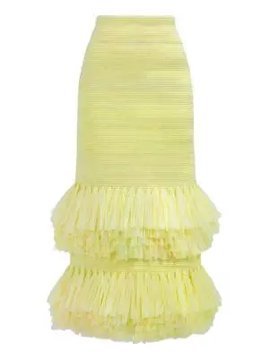 Aje Agave Raffia Midi Skirt - Yellow
