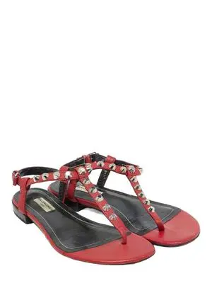 Balenciaga Arena Studded Leather Sandals - Red