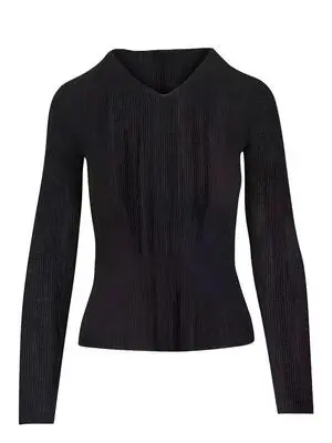 Vince Long-sleeve Ribbed Knit Top - Black