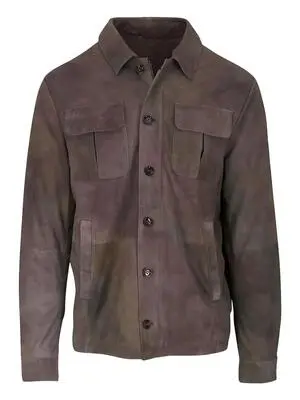 GIMO'S ITALIANA Buttoned Suede Shirt Jacket - Brown
