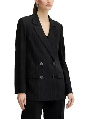 Guess Double-breasted Pinstriped Blazer - Black
