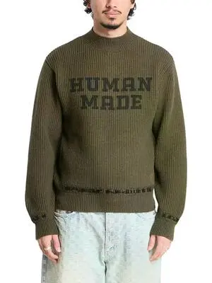 HUMAN MADE Mock Neck Logo Knitted Sweater - Green