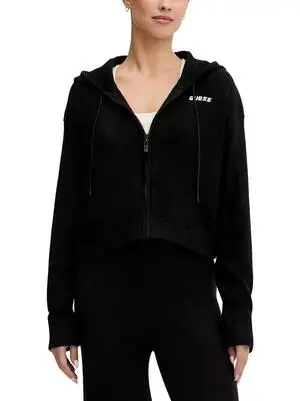 Guess Logo-embroidered Zip-up Hoodie - Black