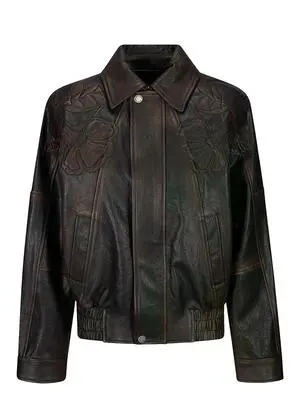 GOLDEN GOOSE Appliquéd Leather Jacket - Black