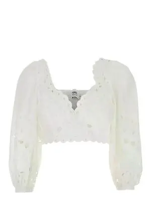 Charo Ruiz Ibiza Eyelet Detail Crop Blouse - White