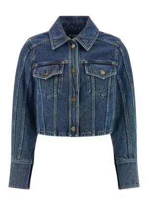 Balmain Buttoned Cropped Denim Jacket - Blue
