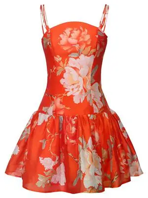 LEO LIN Lorena Floral-Print Mini Dress Red
