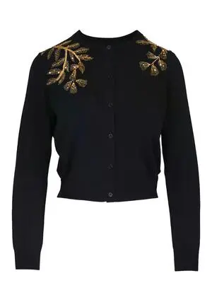 Carolina Herrera Leaf-embroidered Cardigan - Black