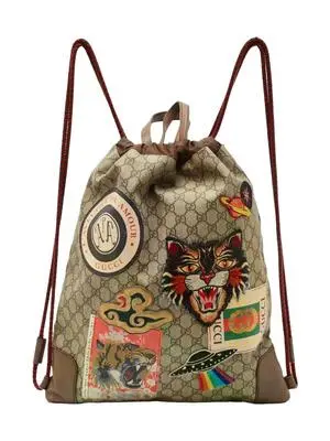 Gucci Gg Supreme Canvas Drawstring Backpack - Neutrals