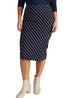 Universal Standard Anya Ponte Skirt - Navy Blue Pinstripe