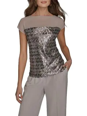 DONNA KARAN NEW YORK Mesh Sequin Top