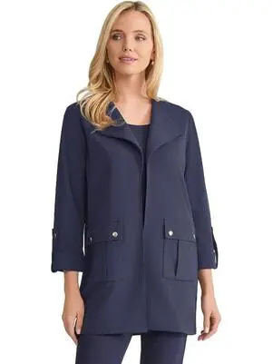 Ming Wang Heritage Lightweight Stretch Deco Crepe Wing Collar Jacket - Indigo