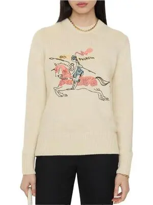 Burberry Cross-stitch Equestrian Knight Design Wool-cashmere Sweater - Tundra Beige