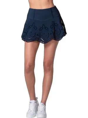 Lucky In Love Eyelet You Win Flounce Skirt - Navy