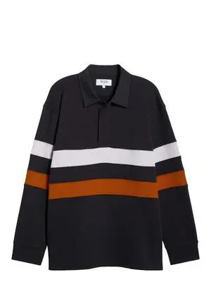 WAX LONDON Rowhill Organic Cotton Rugby Shirt - Navy Stripe