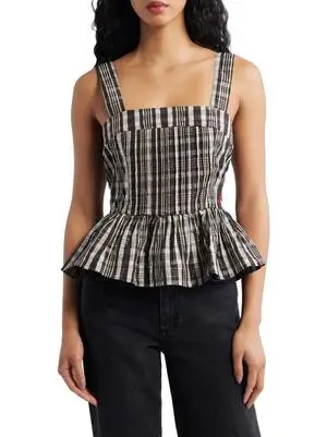 DAMSON MADDER Thalia Peplum Tank - Black/white