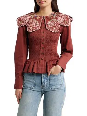DAMSON MADDER Fern Embroidered Top - Rust