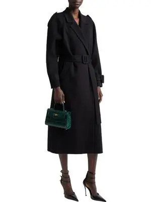 Versace Belted Double-breasted Virgin Wool & Cashmere Coat - Black