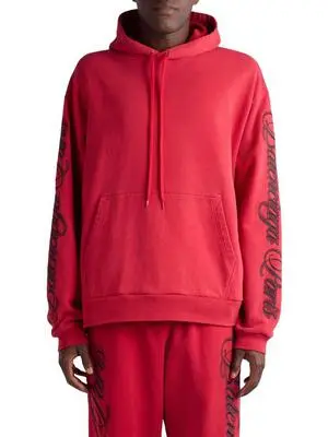 Balenciaga Big B Cursive Logo Embroidered Oversize Dry Fleece Hoodie - 6167 Red/black
