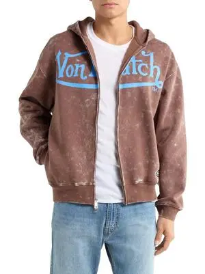 VON DUTCH Oversized Fleece Zip Hoodie - Sepia Stone Mineral Wash