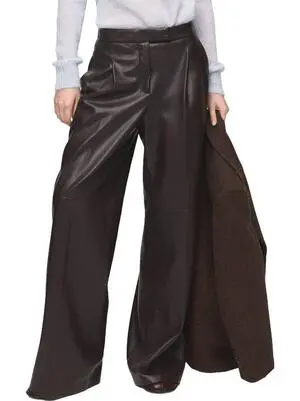 Mango Riga Faux Leather Wide-leg Pants - Chocolate