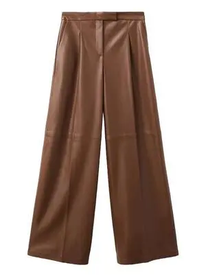 Mango Riga Faux Leather Wide-leg Pants - Medium Brown