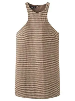 Mango Gina Knot-detail Houndstooth Microcheck Dress - Medium Brown