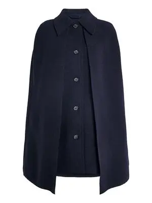 TOTEME Wool Bouclé Collared Cape Coat - Navy