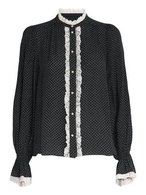 ME+EM Lace-trim Polka Dot Blouse - Black