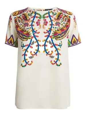 ETRO Silk Paisley Print Short Sleeve Blouse