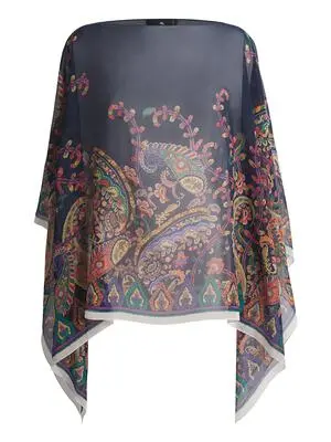 Etro Silk Paisley Cape Blouse - Black