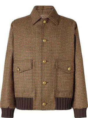 Valentino Garavani Padded Houndstooth Virgin Wool Bomber Jacket - Brown