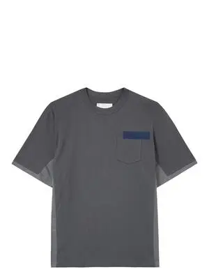Sacai Appliquéd Shell-trimmed Cotton-jersey T-shirt - Gray
