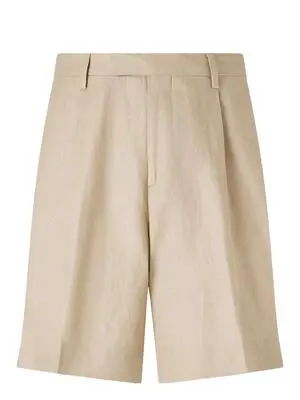 LARDINI Straight-Leg Pleated Twill Shorts Beige