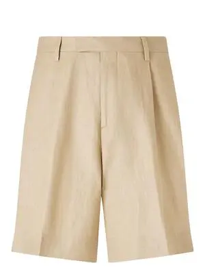 LARDINI Straight-leg Pleated Twill Shorts - Neutrals