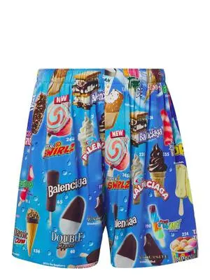 Balenciaga Printed Satin Shorts - Blue