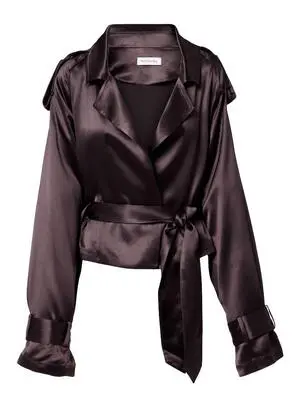 THE FRANKIE SHOP Simona Cropped Satin Trench Coat - Brown