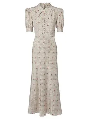Alessandra Rich Floral Polka-dot Silk Maxi Dress - Grey