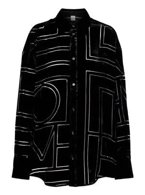 TOTEME Logo Oversized Velvet Devore Shirt - Black