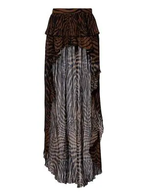 Blumarine Asymmetric Ruffled Printed Miniskirt - Brown