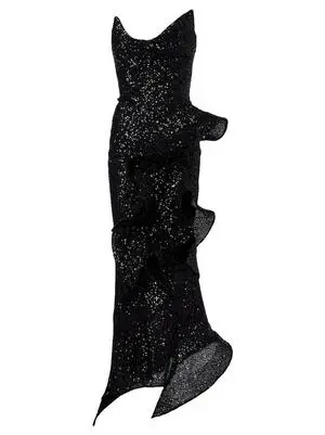Maticevski Thistle Wave Ruffled Sequined Gown - Black