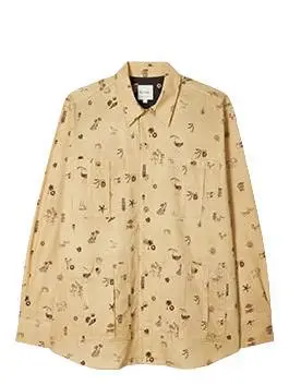 Paul Smith Tan Oversized 'travel' Print Safari Overshirt - Brown