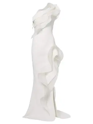 Maticevski Excitement Ruffled One-shoulder Gown - White