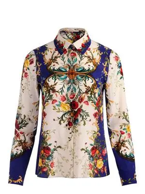 Alice + Olivia Printed Silk Shirt - Blue