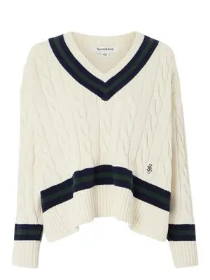 SPORTY & RICH Striped Cable-knit Cotton Sweater - Ecru