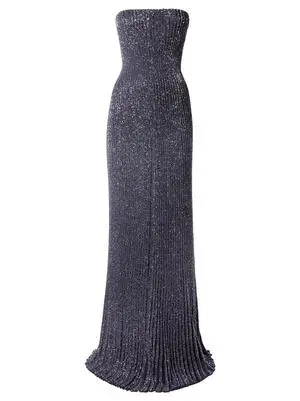 Alaïa Strapless Sequin-embellished Ribbed-knit Gown - Blue